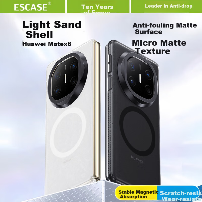 ESCASE Magnetic Adsorption Ultra Thin New Protective Case for Huawei Mate X6, Airbag Shockproof IML Heat Dissipation High-end Simple Men and Women Back Cover Transparent Black