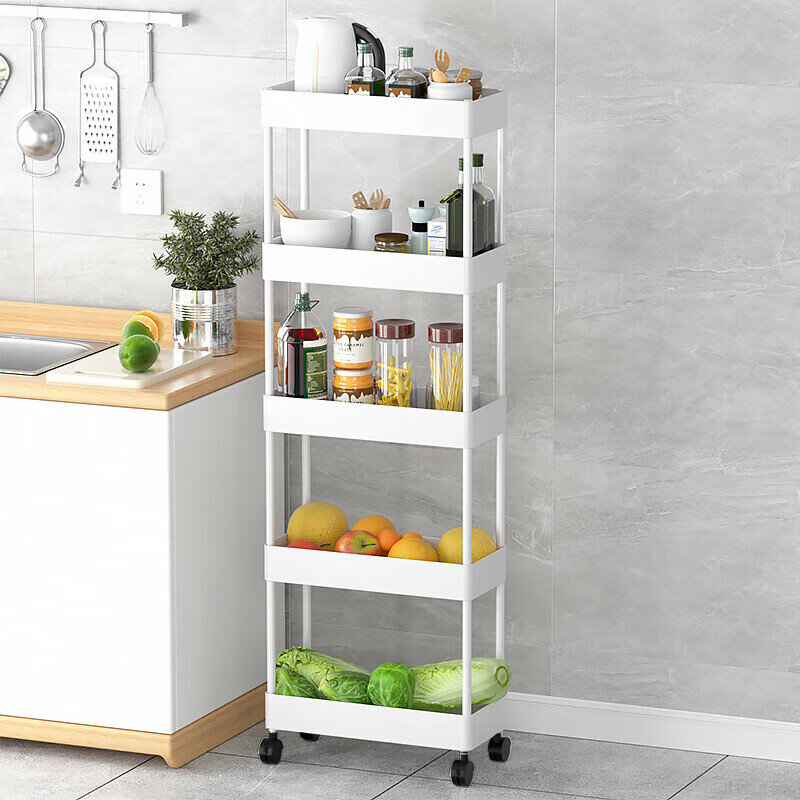 Jungle Kitchen Floor-standing Storage Rack Multi-layer Fruit and Vegetable Storage Cart Gap Refrigerator Side Storage Rack Five-layer White 18cm