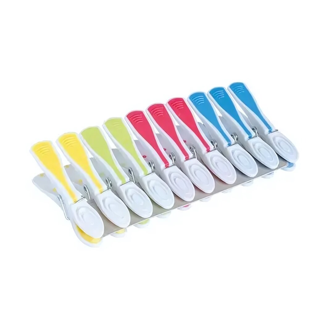 Прищепки для белья «YORK» набор 10 штук, пластик, цветные ручки, микс цветов