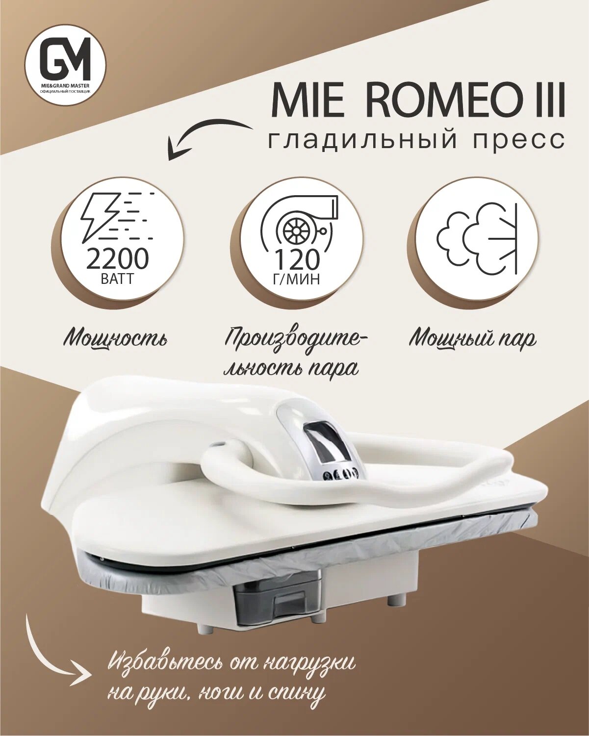 Гладильный Пресс MIE Romeo, белый, нержавеющая сталь, 29 см x 81 см