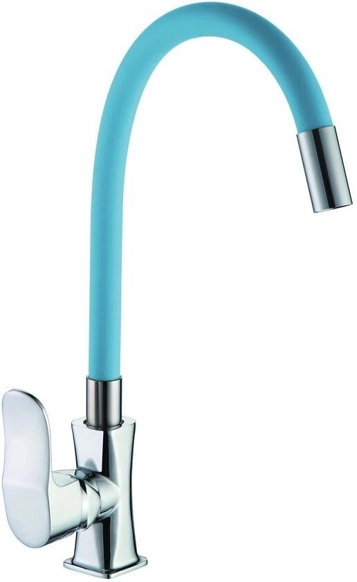 Смеситель для кухни D-Lin D155318-6 с гибким изливом, хром/синий