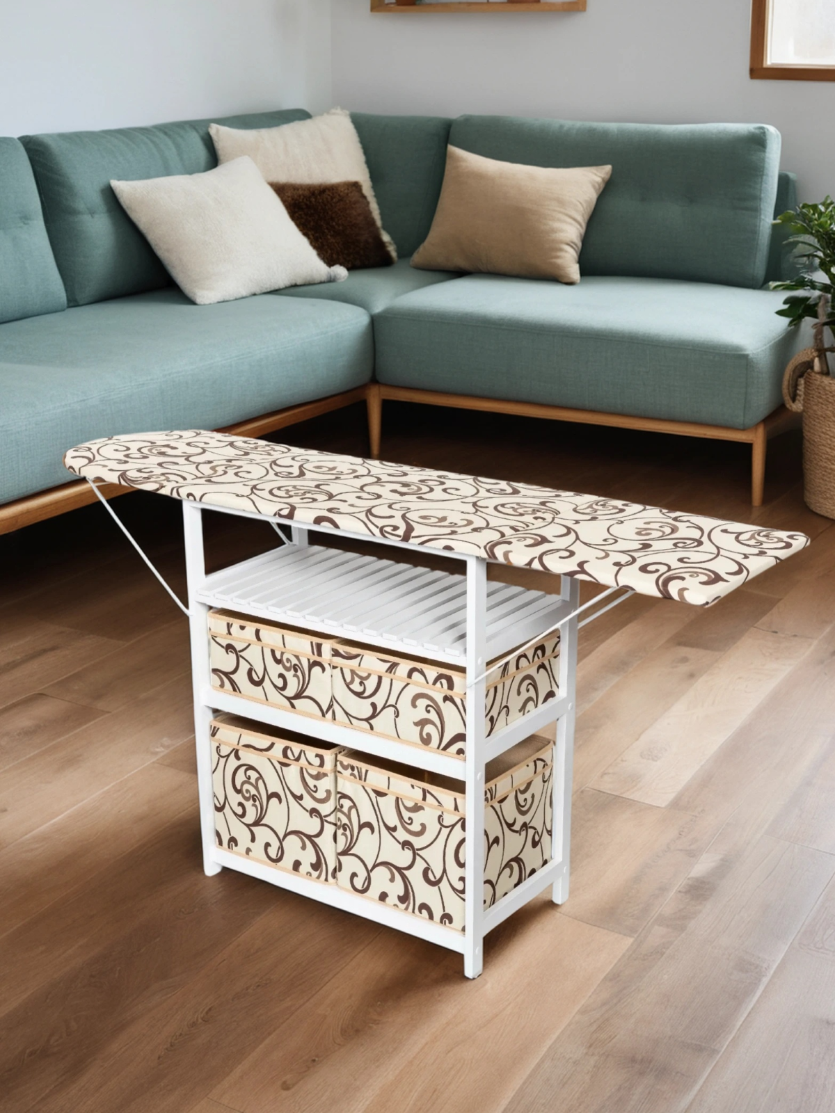 Гладильный комод с 4 ящиками PRIME ДхШ: 77х40 см цвет белый/ткань бежевая