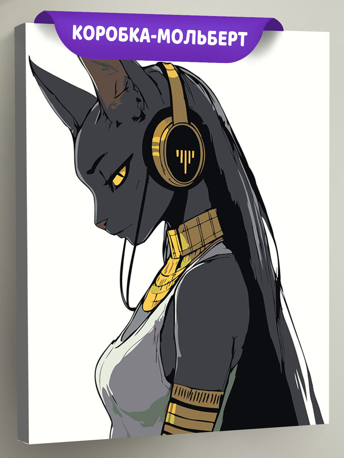 Картина по номерам на холсте с подрамником "Египет: черная кошка аниме, Бастет" Раскраска 40х50 см, животные женщина