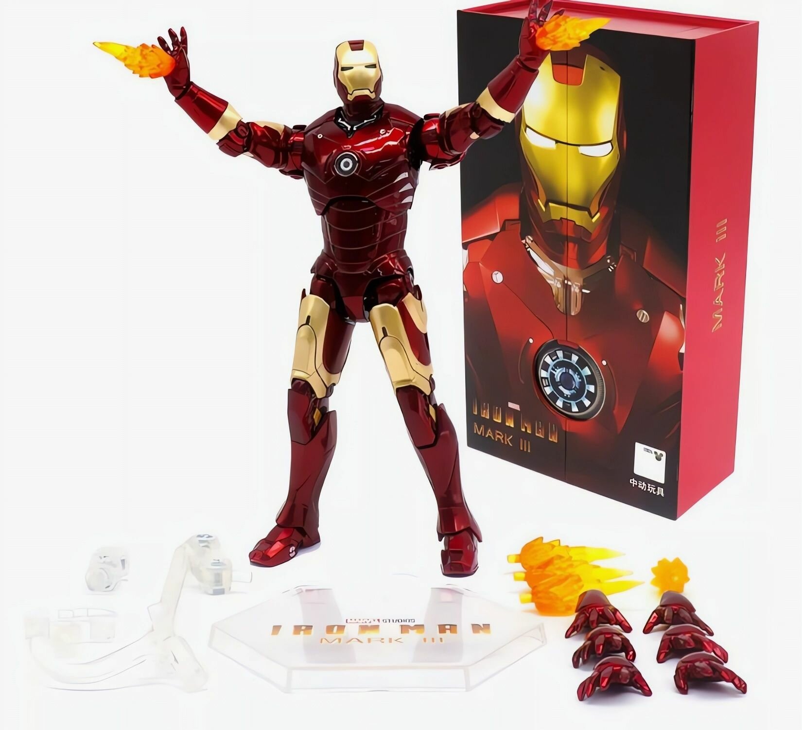 Kоллекционная лицензионная фигурка с аксессуарами от "Marvel/ZD TOYS". "Железный человек"/Iron Man (Mark-3) Высота - 18 см