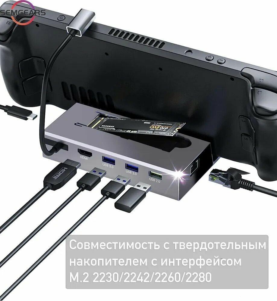 Док-станция подставка с M.2 слот для жесткого диска для Steam Deck зарядка 7 в 1, 4K 60 ГЦ+LAN, металлический