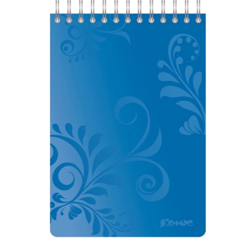 Блокнот Комус Русская серия, А6, 50л, евроспираль, синий, клетка