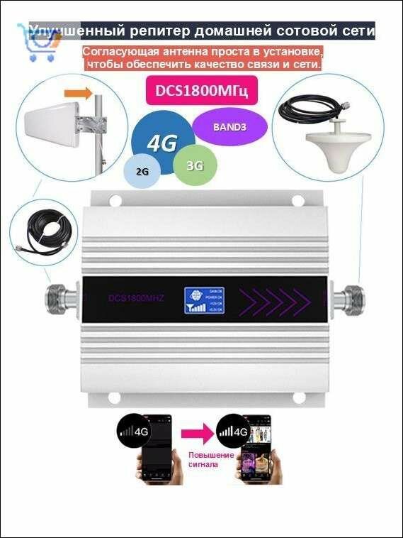 Ретранслятор DCS1800MHz для сотовых сетей 2G 3G 4G LTE частотного диапазона 3, небольшой усилитель интернет-сигнала для домашних электроприборов, комплект антенн.