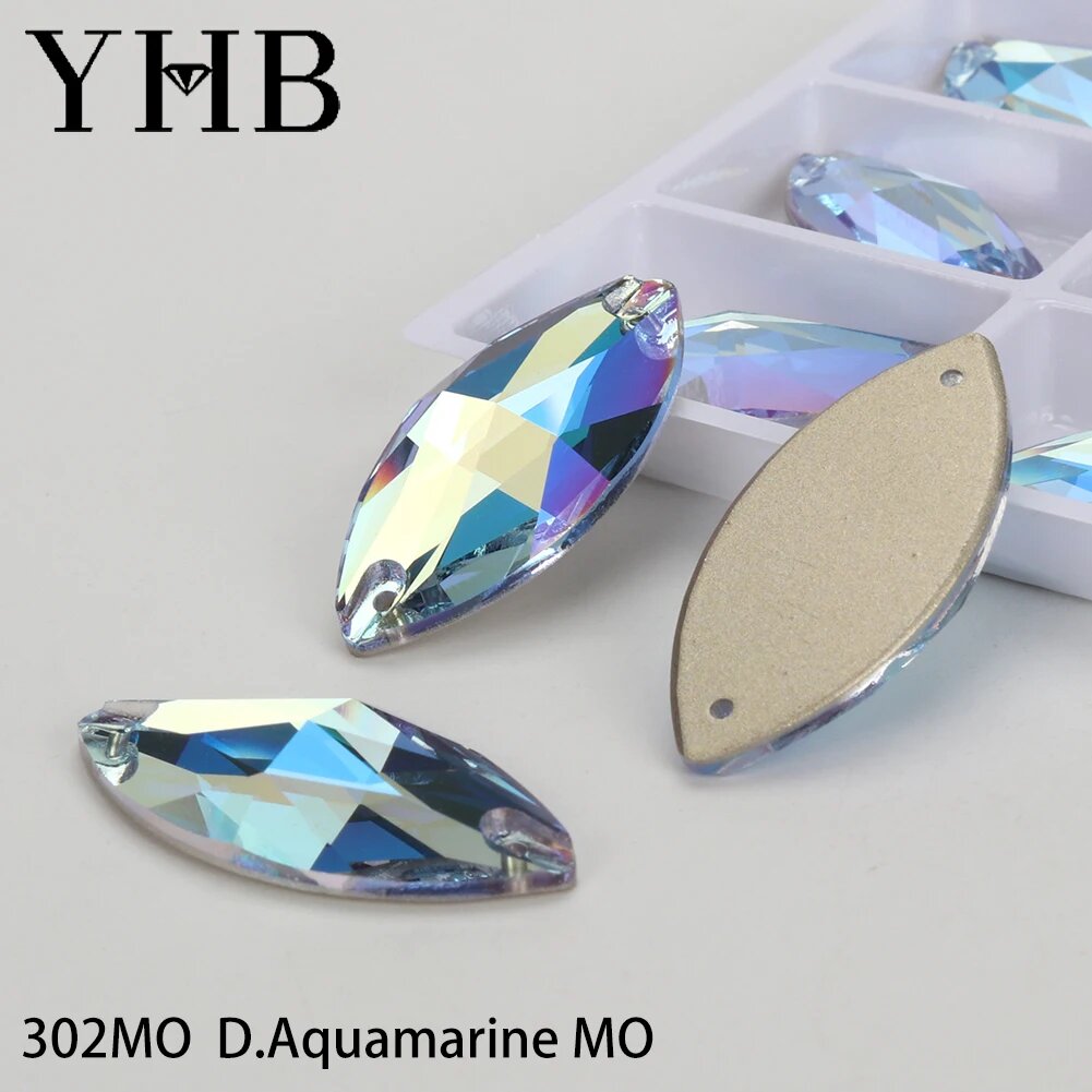 Камни для шитья YHB 9x18 мм, аквамарин 302MO