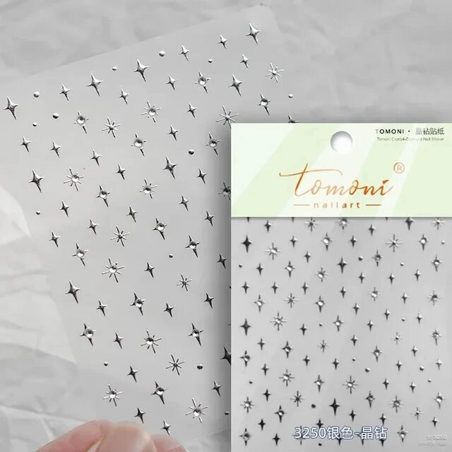 Наклейки для ногтей Tomoni, звезды, серебряные, TO3250