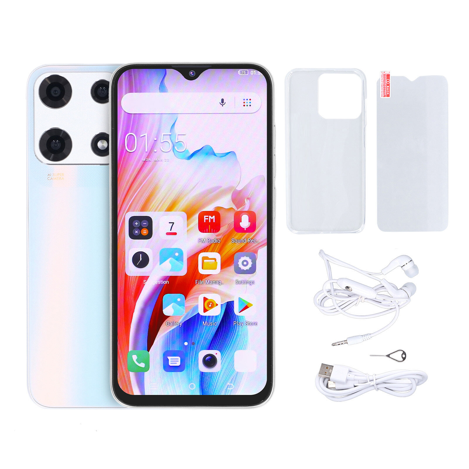 Смартфон 4G 6.3 Dual SIM, 4 ГБ ОЗУ, 64 ГБ ПЗУ, 13+32 МП, MTK6737, 6800 мАч, Android 14.0, белый
