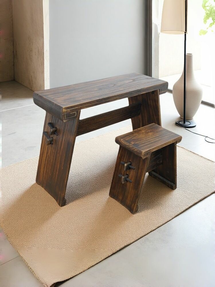 Стол антикварный "Гуцинь", со скамейкой, этнический стиль, деревянная столешница