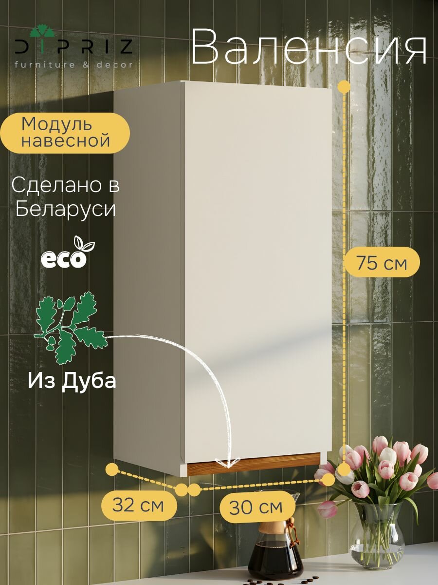 Кухонный модуль Dipriz Валенсия, навесной, ЛДСП, дуб, цвет белый