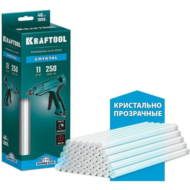 KRAFTOOL Cristal кристально прозрачные клеевые стержни, d 11 x 250 мм (11-12 мм) 40 шт. 1 кг