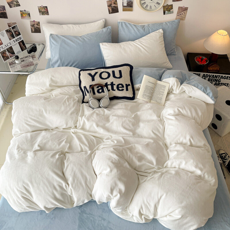 Комплект постельного белья из молочного флиса категории А, состоящий из четырех частей, для студенческого общежития, простыня из флиса на резинке из трех частей,150*200cm