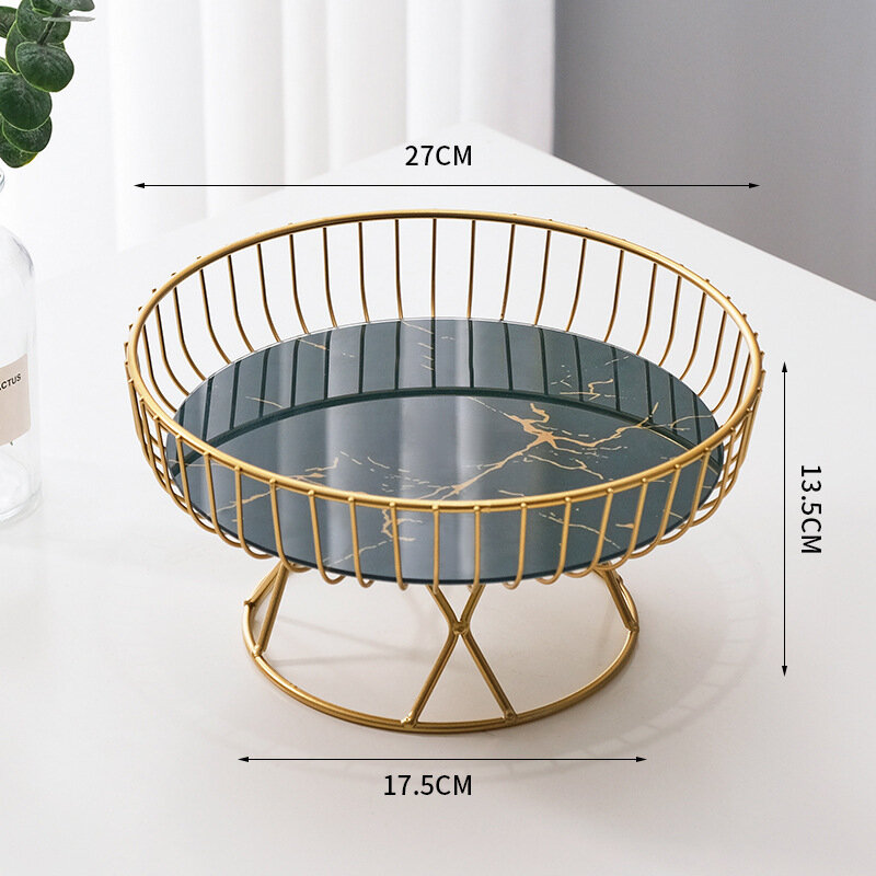 Стеклянная тарелка для фруктов Жилой зал Кофейный столик Домашняя тарелка для конфет Для закусок Трелка для мелона и фруктов Новинка Декоративные украшения (Большая высокая ножка Круглая корзина для фруктов - Зеленый Золотой)