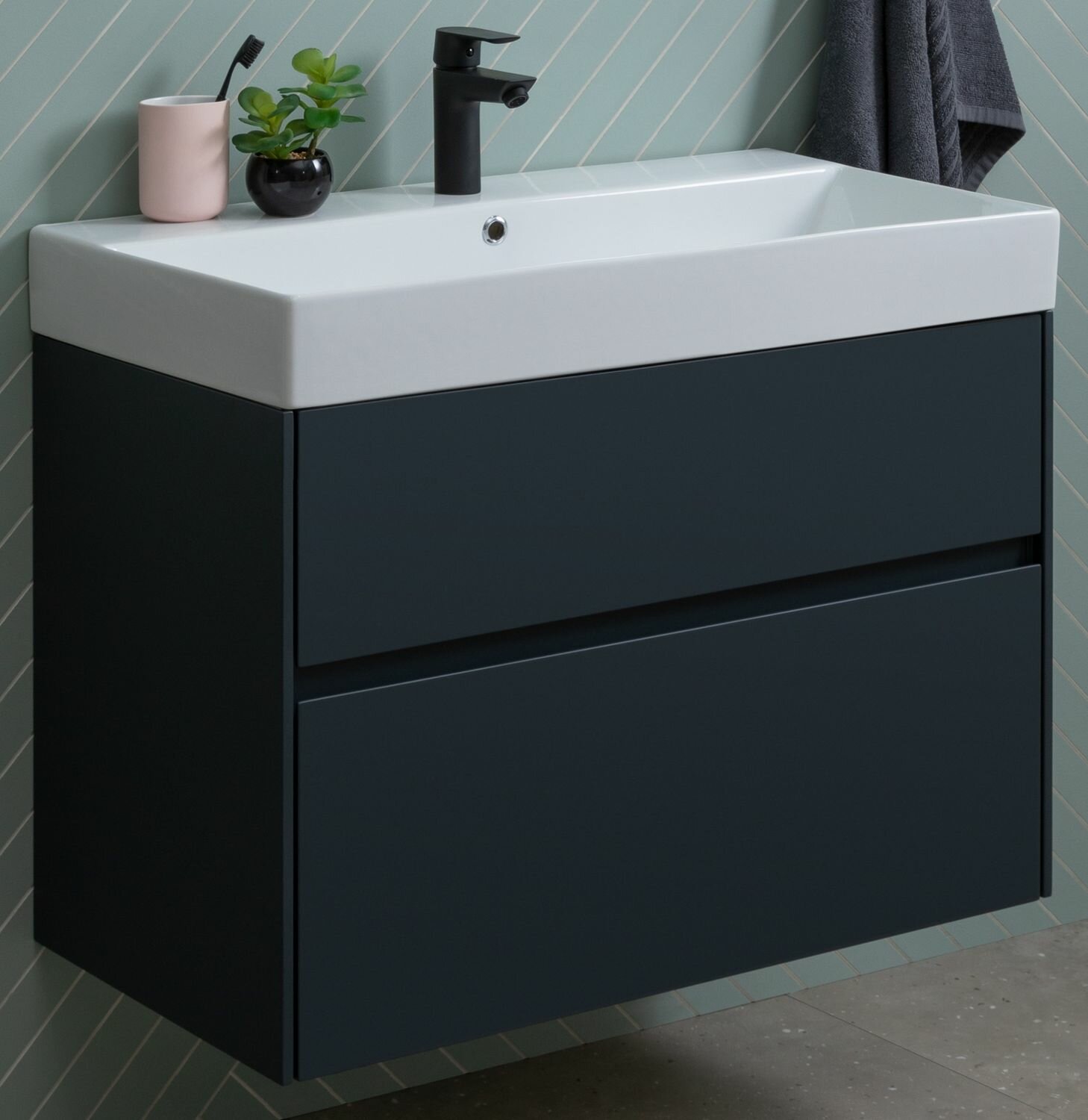 Тумба с раковиной Aquanet Бруклин 85 цв. антрацит матовый