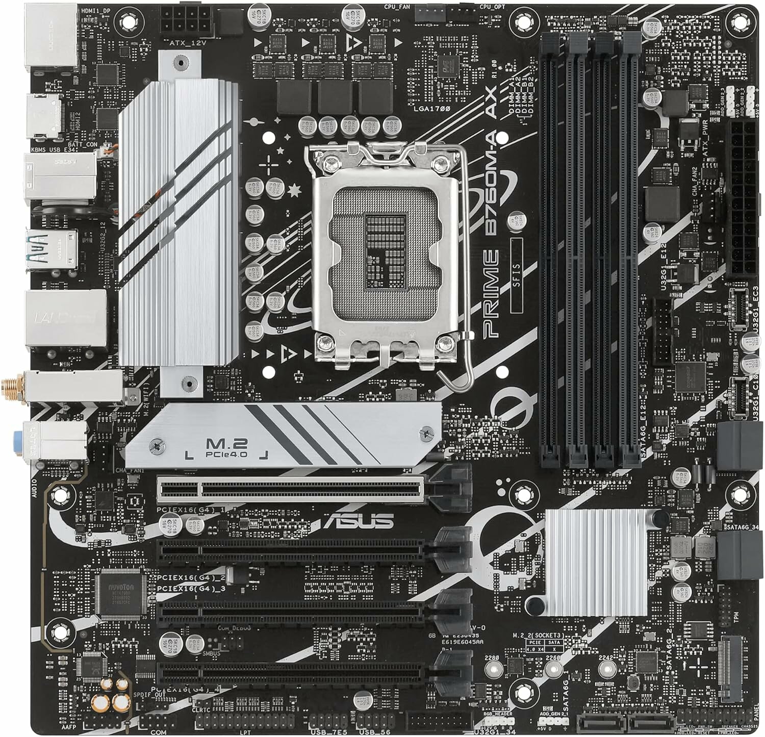 Материнская плата ASUS PRIME B760M-A AX (LGA1700/B760/4xDDR5/4xPCI-Ex16/1xPCI-Ex1/2xM.2/SB/GLAN/BT/Wi-Fi/DP/HDMI/mATX)