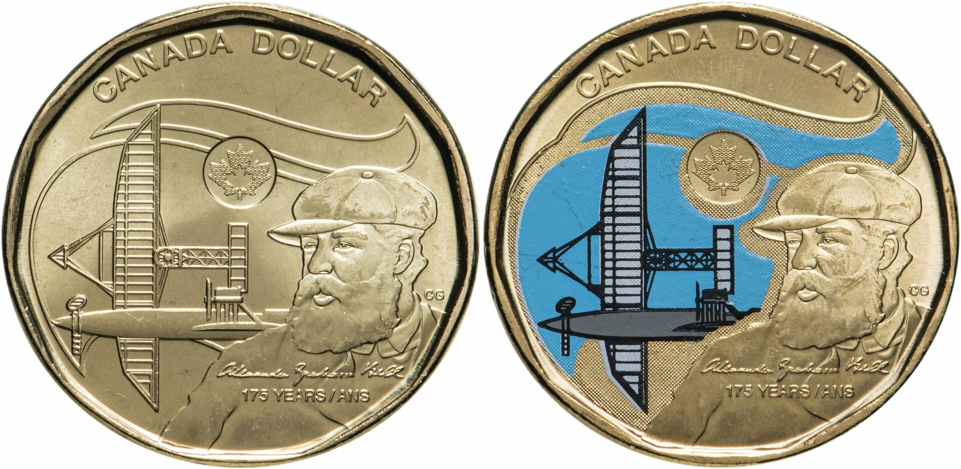 Канада набор из 2 монет 1 доллар 2022 "175 лет со дня рождения Александра Грейама Белла", Сталь с латунным покрытием, в сохранности UNC