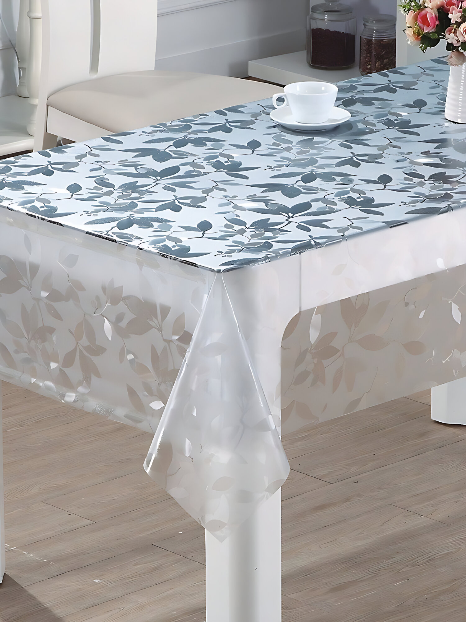 Клеенка в рулоне Silvano TC251-001 1.39х20 м, цветы, ПВХ, бесцветная