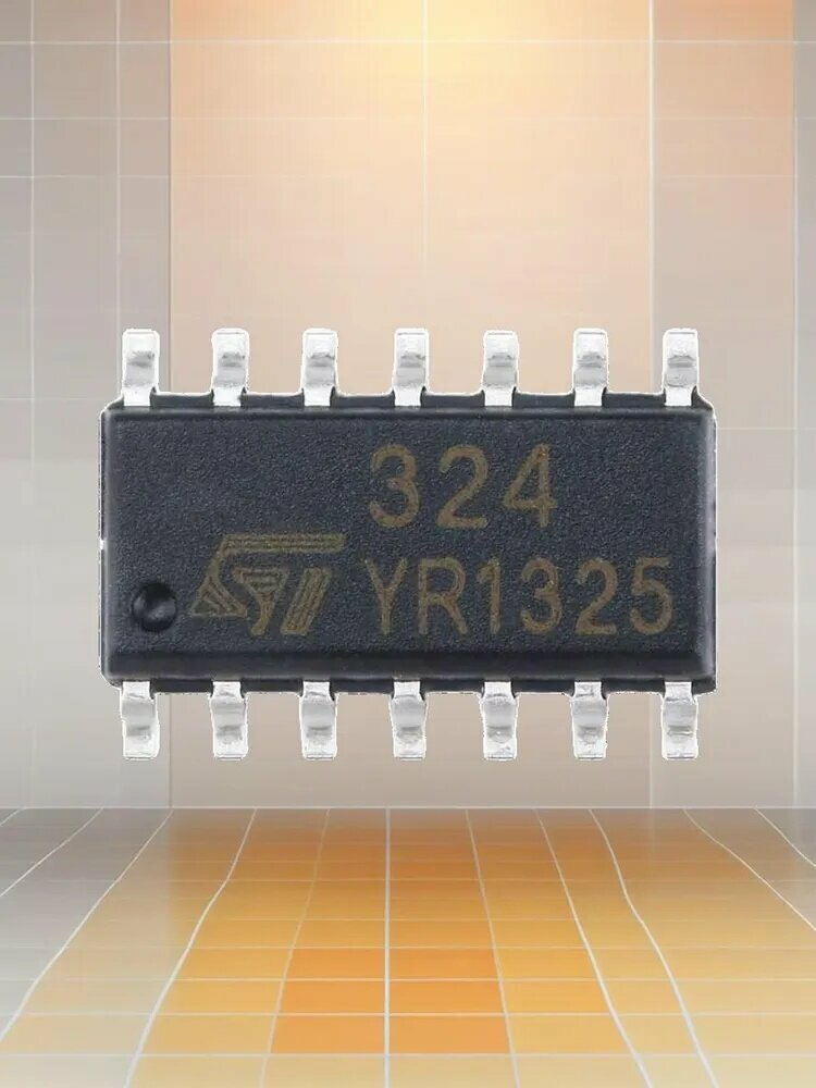 10 шт, LM324DT SOIC-14, Hадписи код: 324, Микросхема Четырехканальный операционный усилитель