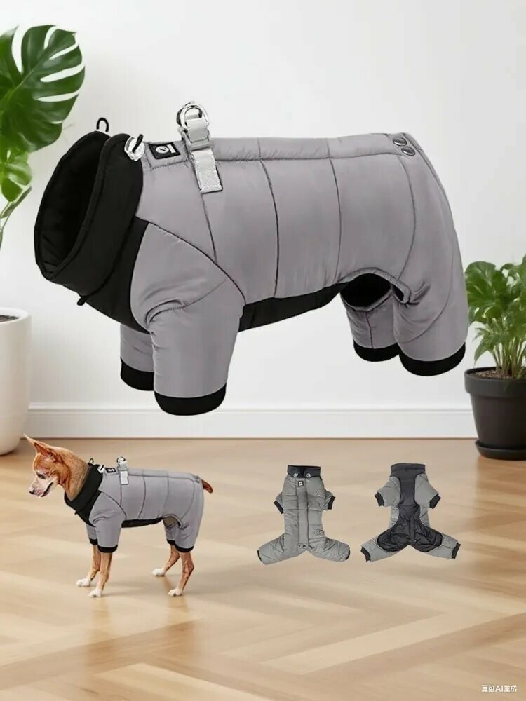 Осенне-зимняя четырехногая куртка для собак (размер XL, серая) — водонепроницаемая, теплая