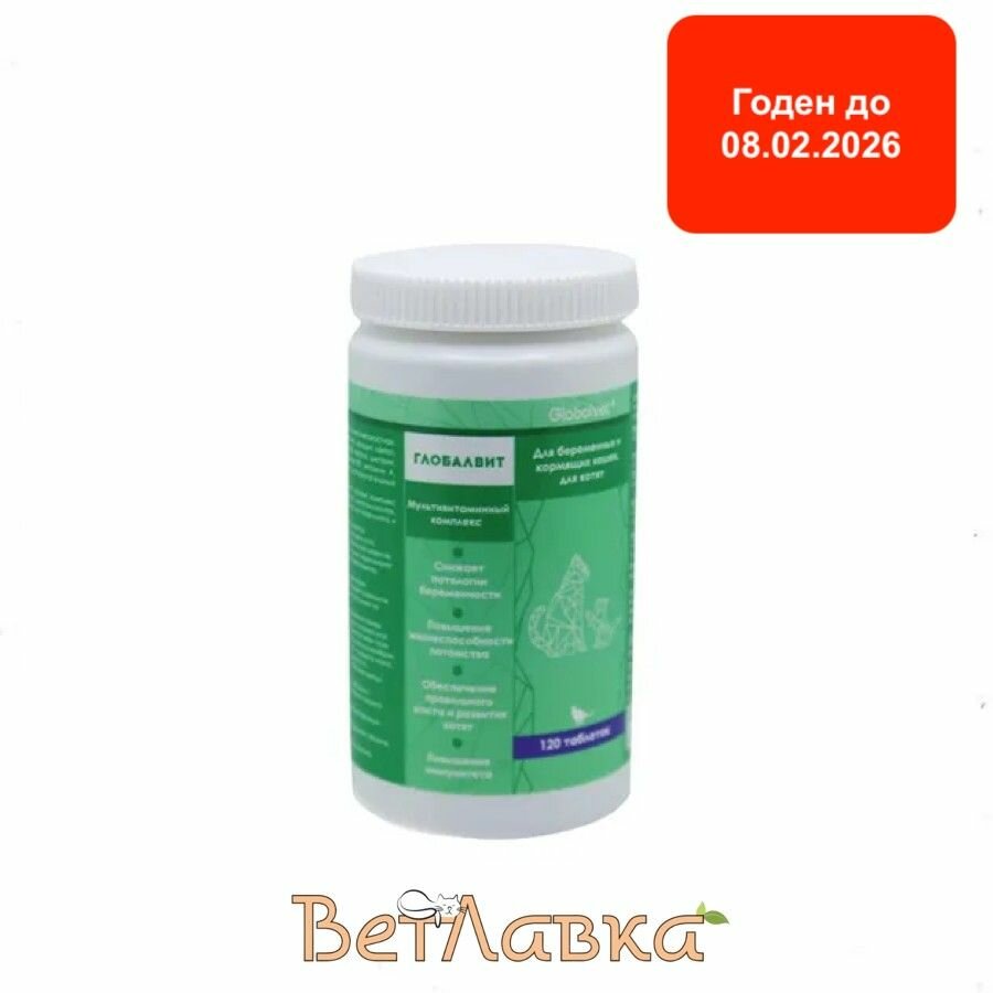 Витамины Глобалвит Мультивитаминный комплекс Globalvet для беременных, кормящих кошек и котят 120 таб.