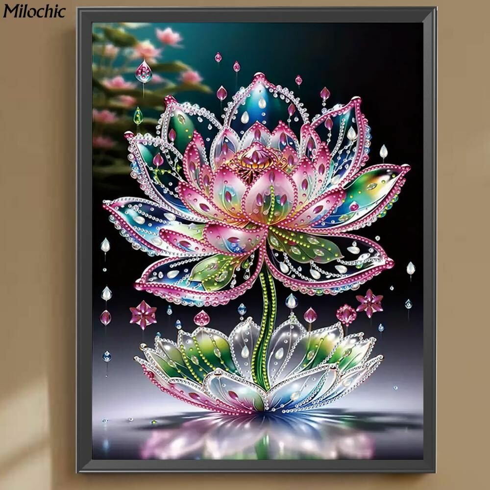 Картина с бриллиантом из смолы, лотос с каплей воды, картина для украшения дома из серии цветов