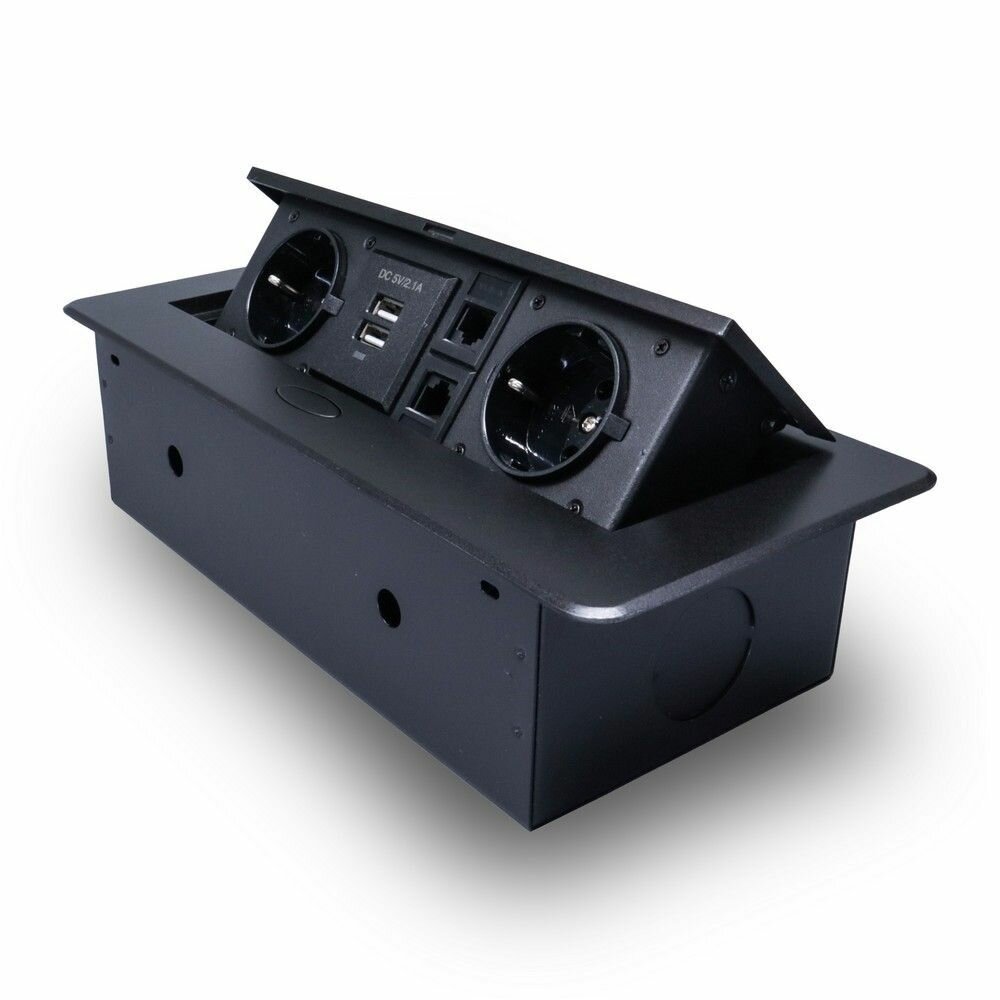 Встраиваемая розетка RocketSocket, металл, 2 розетки Schuko, 2 USB, 2 RJ45