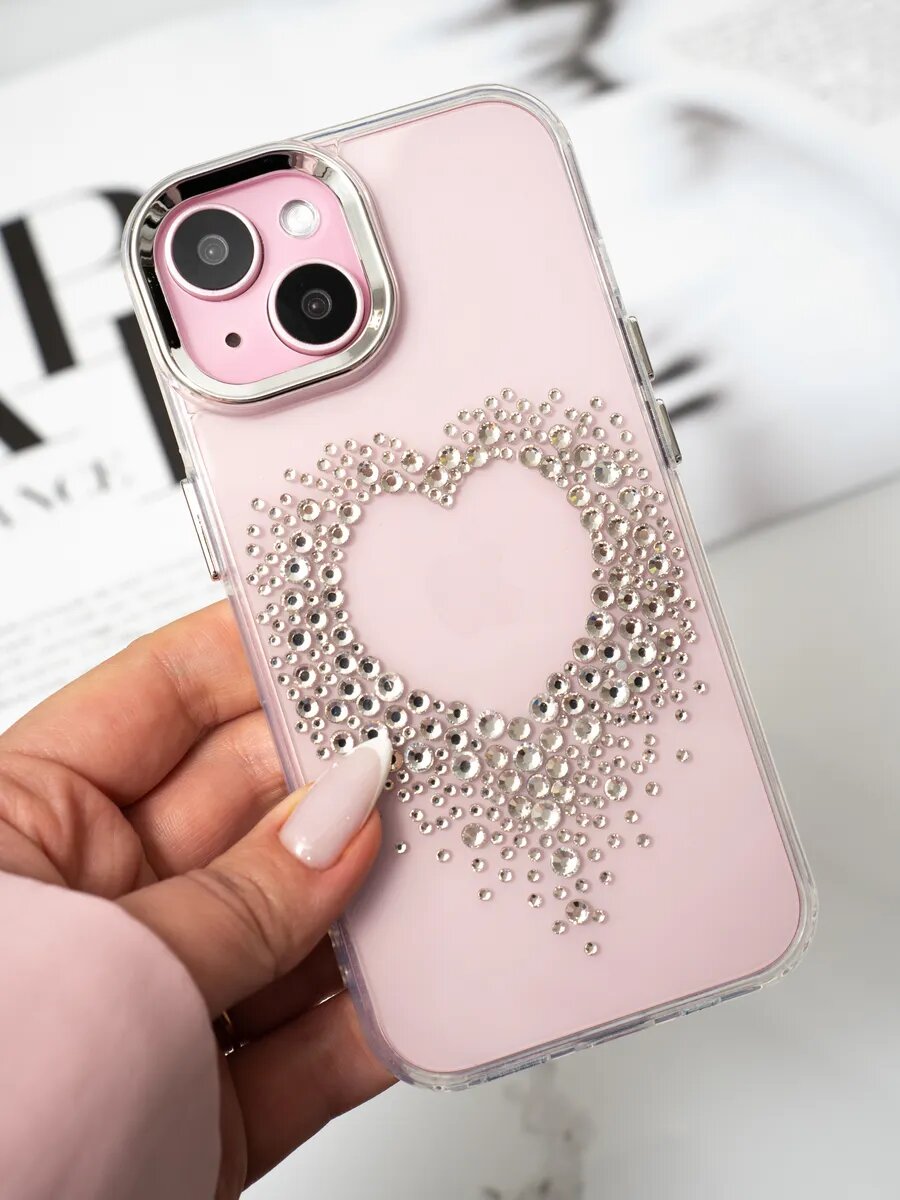 Чехол О'кейси, для iPhone 15, со стразами, защита камеры, прозрачный/серебряный