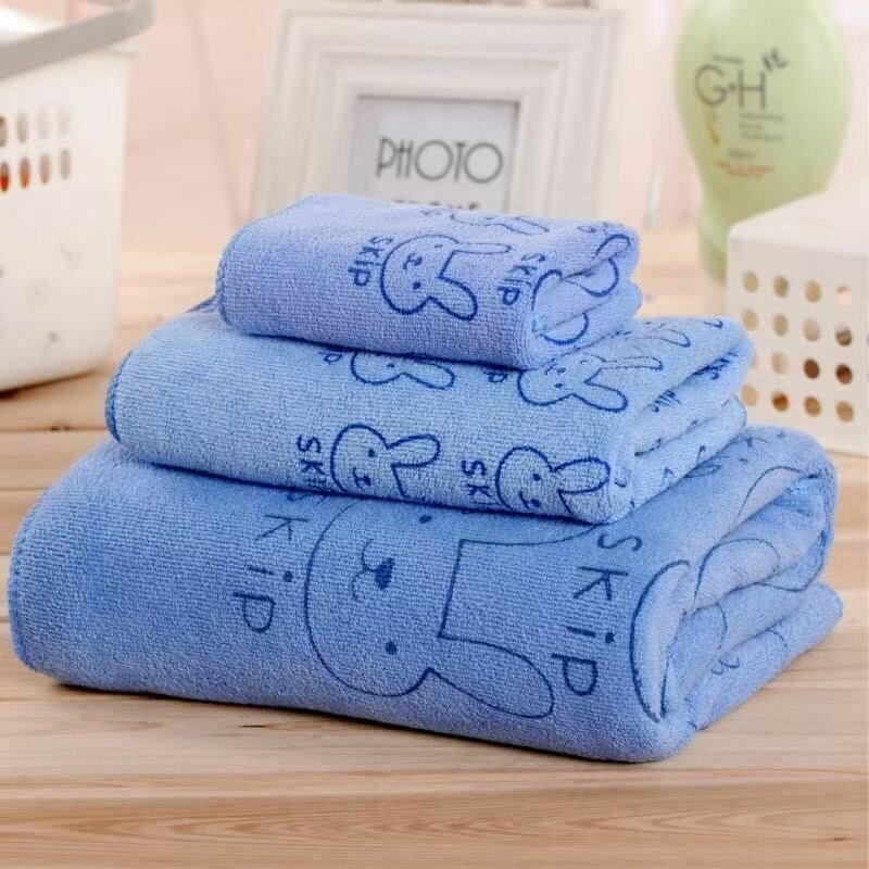 Полотенце банное, Микрофибра, 70x140 см, синий , 3 шт. случайно