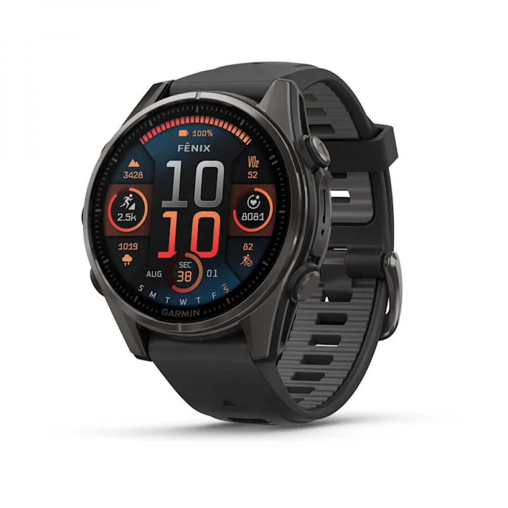 Умные часы Garmin Fenix 8 – AMOLED Sapphire Carbon Gray DLC Titanium With Black/Pebble Gray Silicone 43 mm (010-02903-21)
