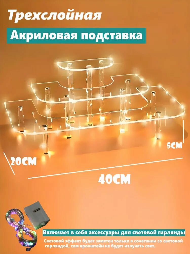 Трехъярусная акриловая подставка, 40х20 см