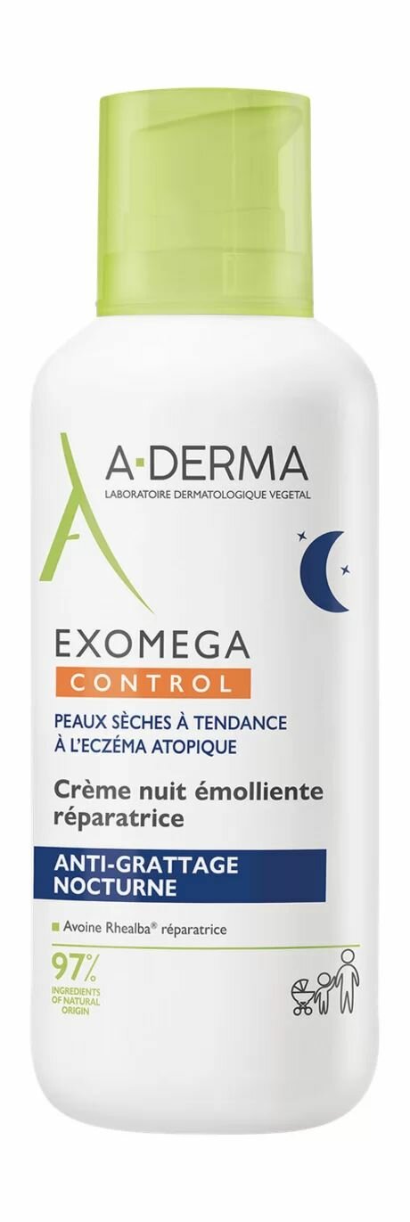 A-DERMA Exomega Control Крем-эмолент для лица ночной восстанавливающий смягчающий унисекс, 400 мл