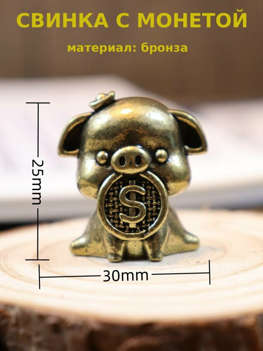 Статуэтка "Свинка с монетой" Фэн-Шуй, бронза (3*2.5 см.)