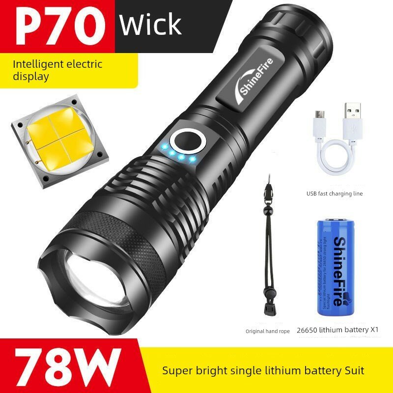 Фонарь P90 сверхъяркий, перезаряжаемый через USB, для дома, самообороны, дальнего действия, портативный, с функцией