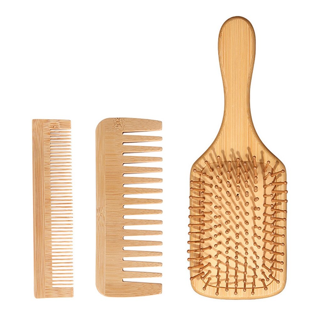 3шт Дружественный Бамбуковый Набор Щеток Для Распутывания Волос Для Женщин, Мужчин, Детей, Массажа Кожи Головы