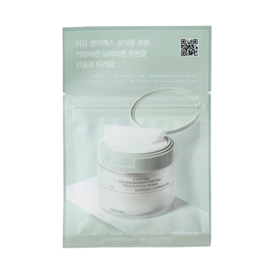 Celimax, Пилинг-пэды от воспалений Ji Woo Gae Cica BHA Blemish Toner Pad, 10 шт