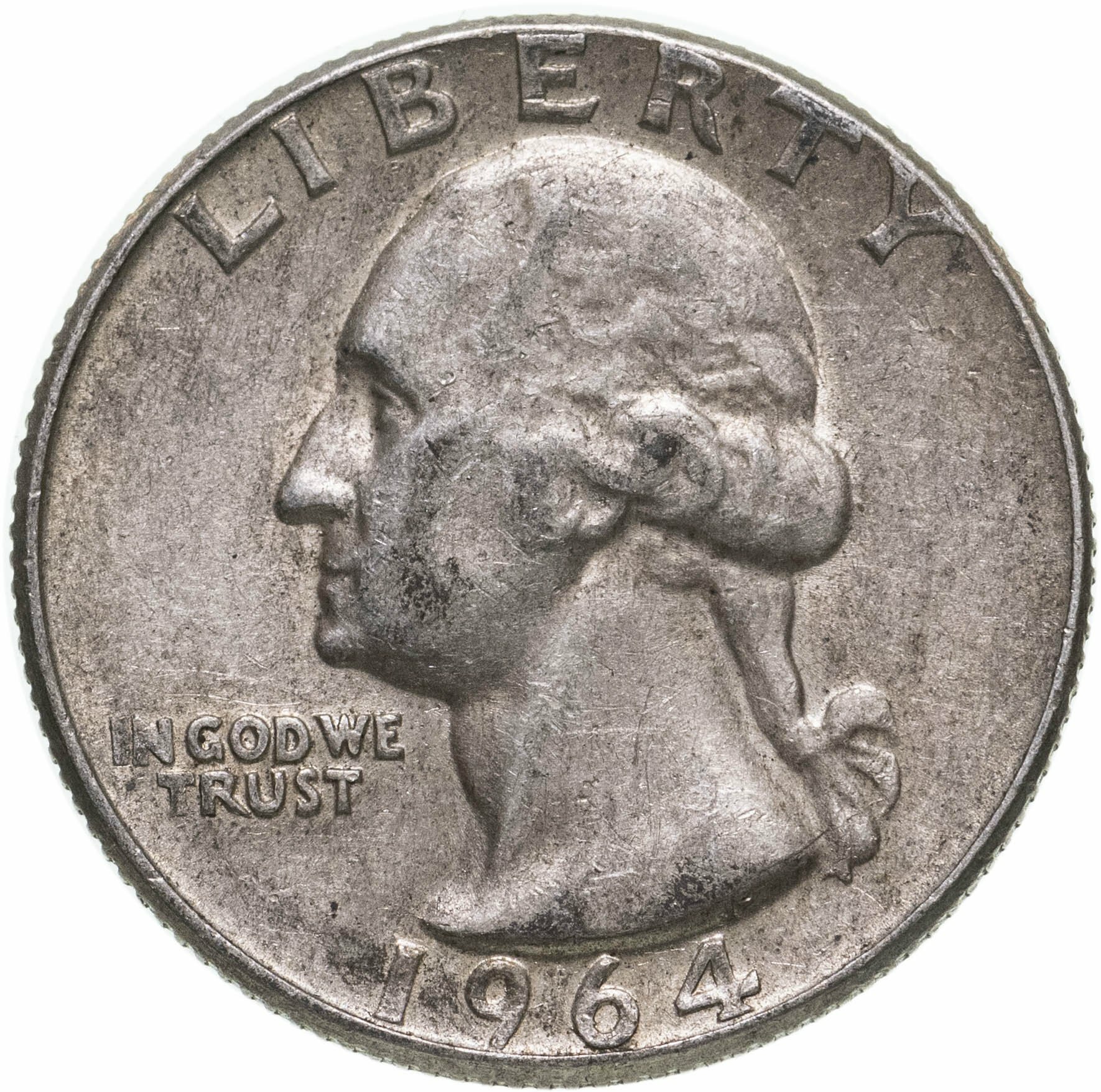 США 25 центов квотер, 1/4 доллара, quarter dollar 1964 D "Washington Quarter Вашингтон", Серебро 900, в сохранности XF