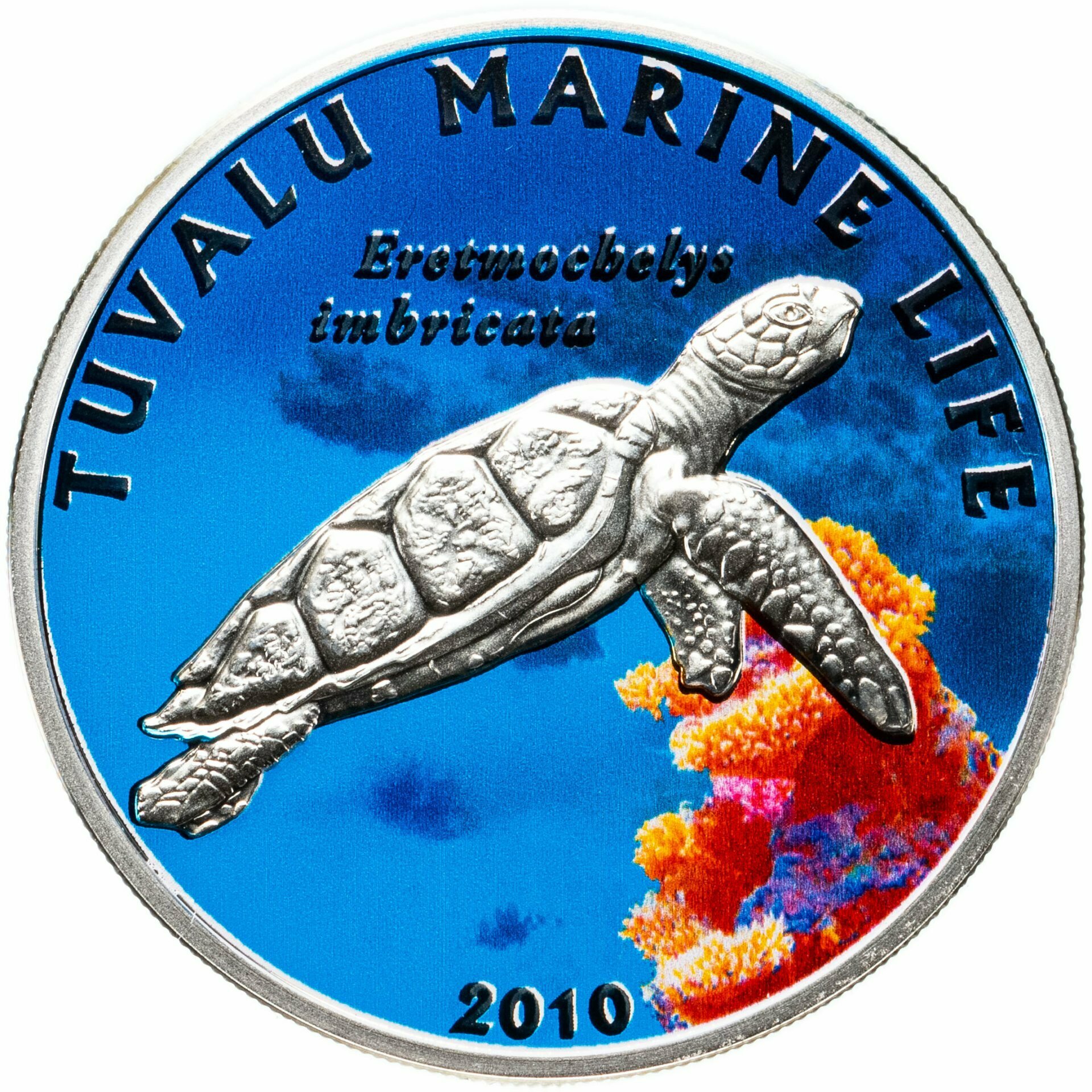 Тувалу 1 доллар 2010 "Морские жители - черепаха бисса", Серебро 925, в сохранности Proof