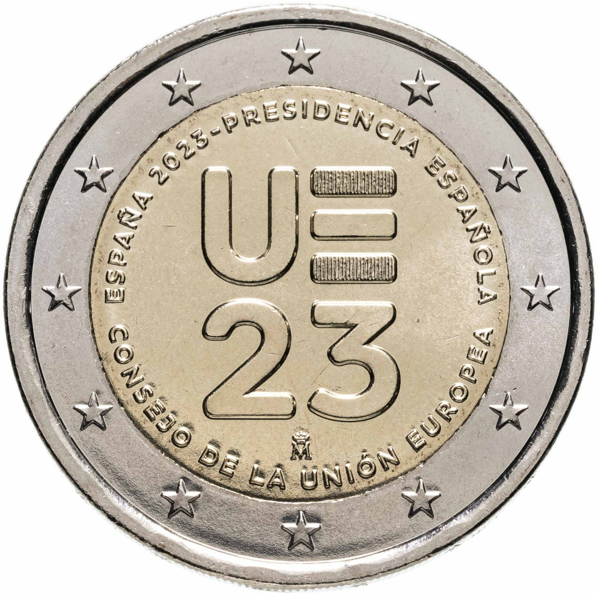 Испания 2 евро 2023 "Председательство Испании в Совете ЕС", Биметалл, в сохранности UNC