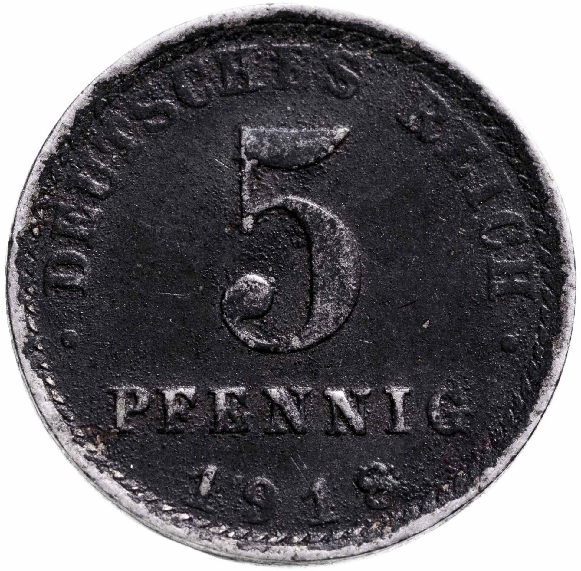 Германия 5 пфеннигов pfennig 1918 A знак монетного двора: "A" - Берлин, Цинк, в сохранности F