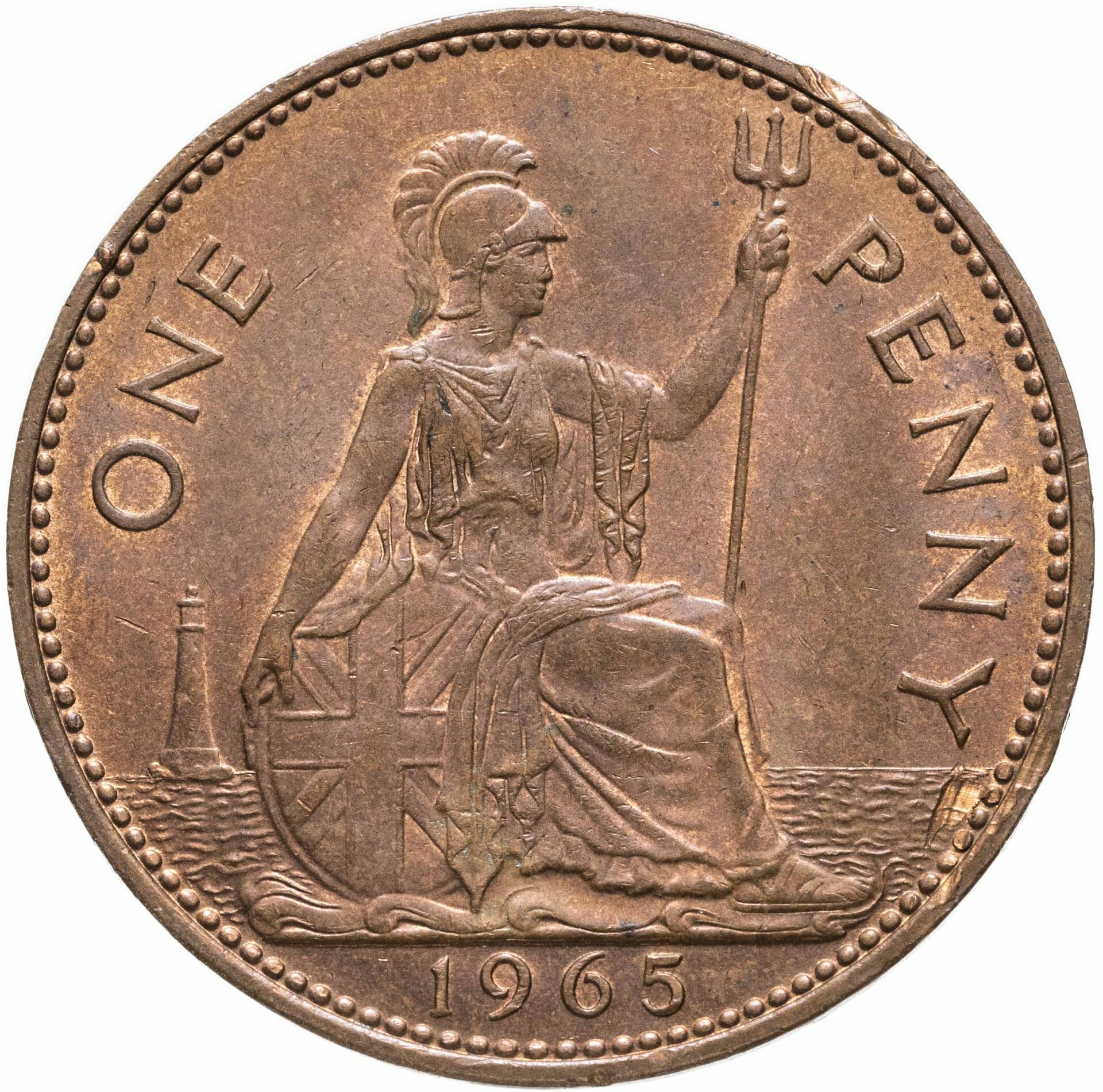 Великобритания 1 пенни penny 1965, Бронза, в сохранности XF-AU