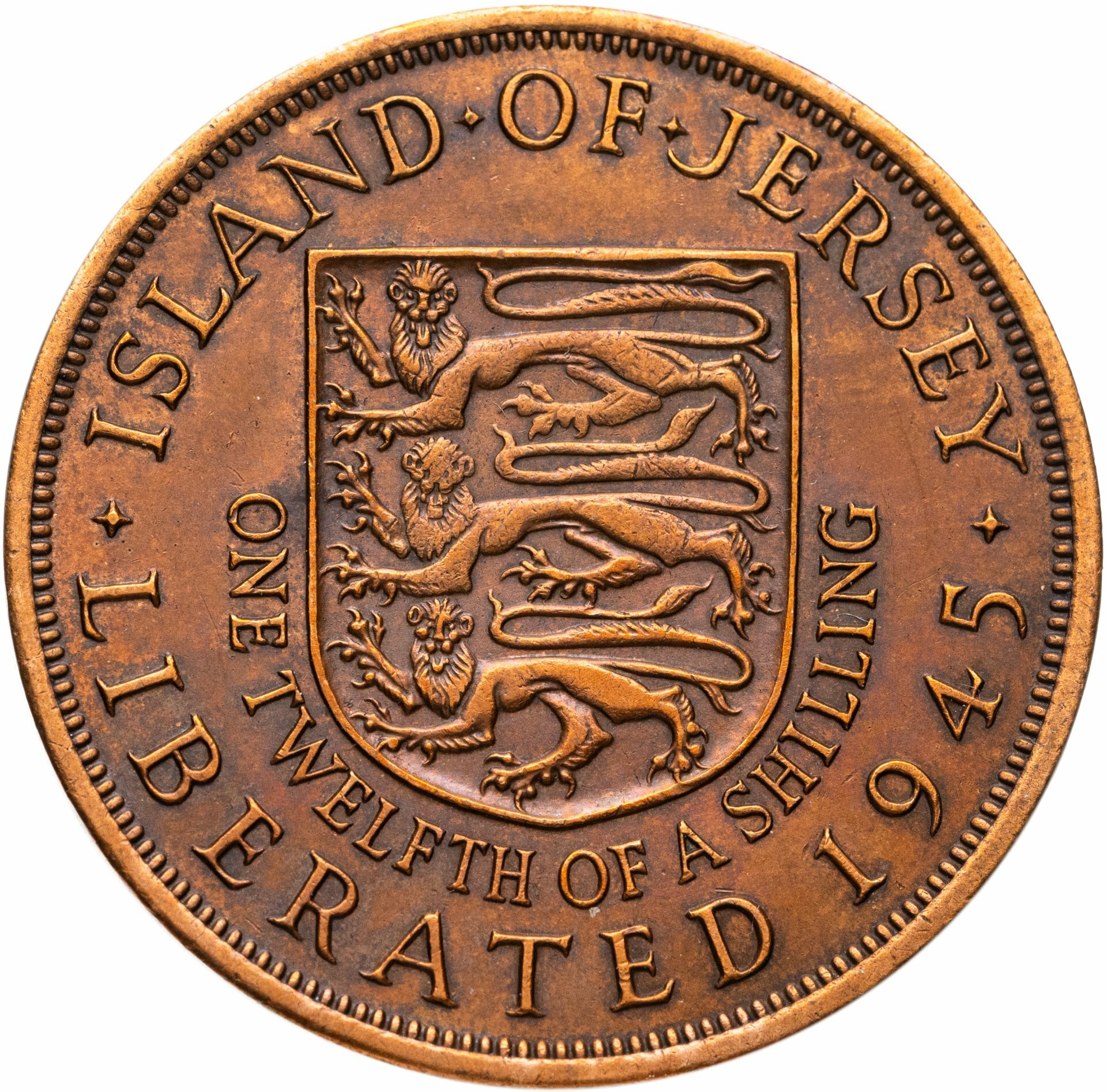 Джерси 1/12 шиллинга 1945, Бронза, в сохранности XF-AU