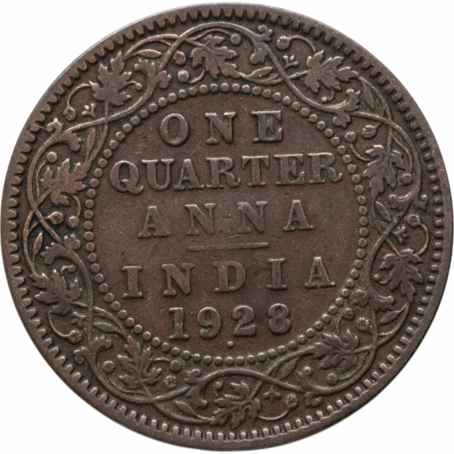 Британская Индия 1/4 анны anna 1928, Бронза, в сохранности VF-XF