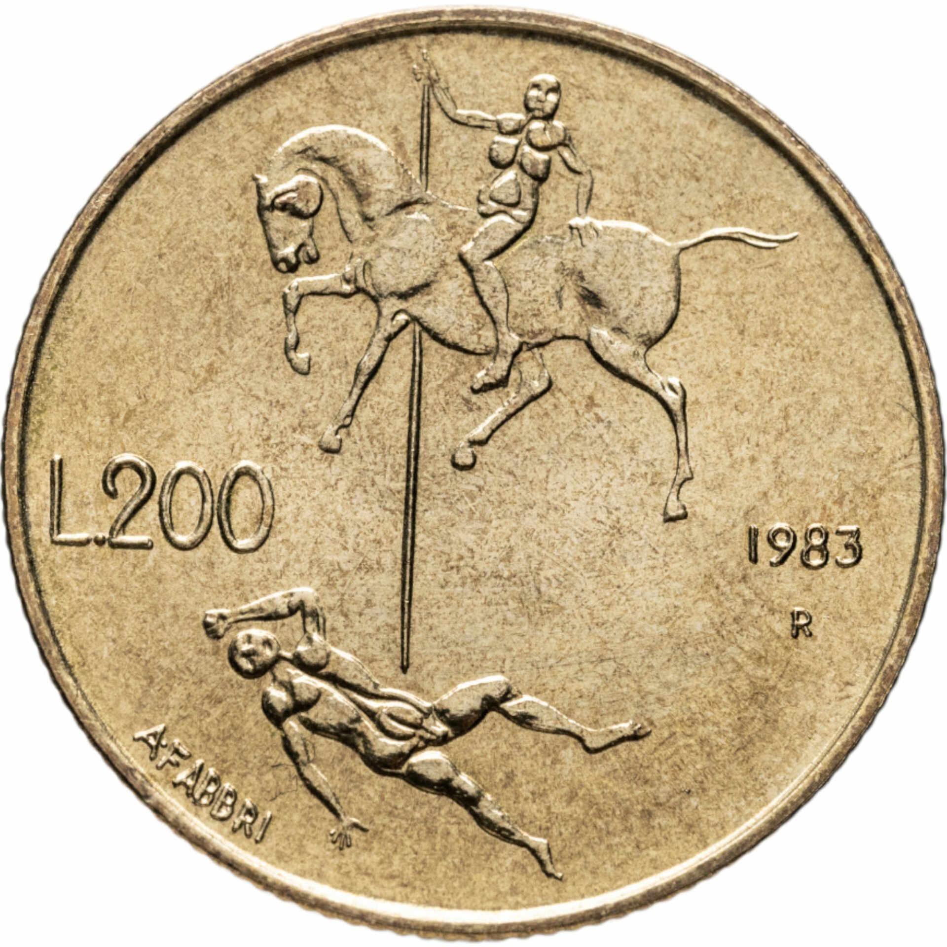 Сан-Марино 200 лир lire 1983 "Ядерная угроза", Бронза, в сохранности UNC