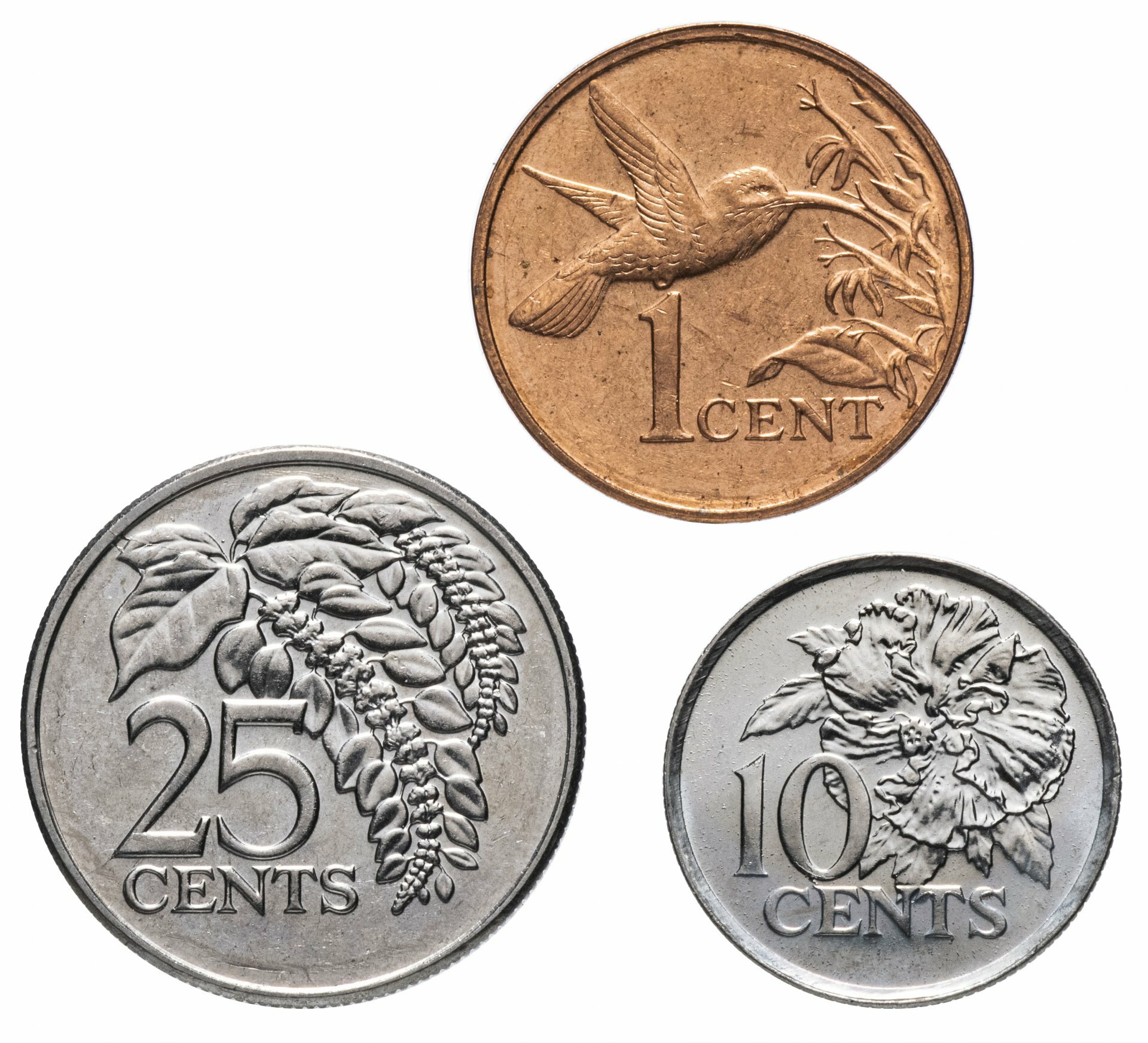 Тринидад и Тобаго набор монет 2005 3 штуки Флора, Фауна, Мельхиор медь-никель, в сохранности UNC