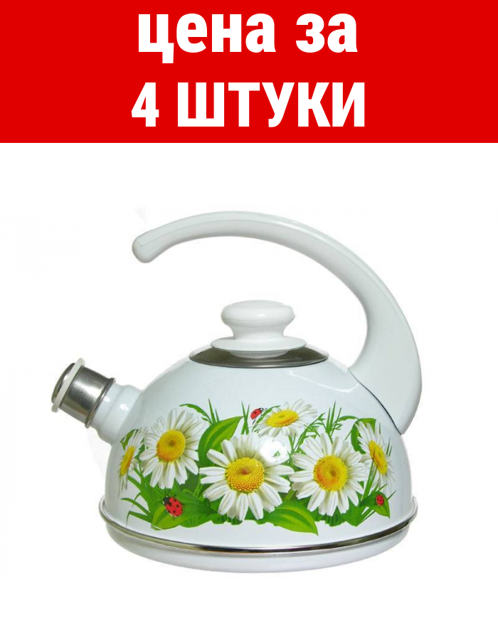 Комплект 4 шт, Чайник 2.5л со свистком, консольная ручка, белый "Марианна"