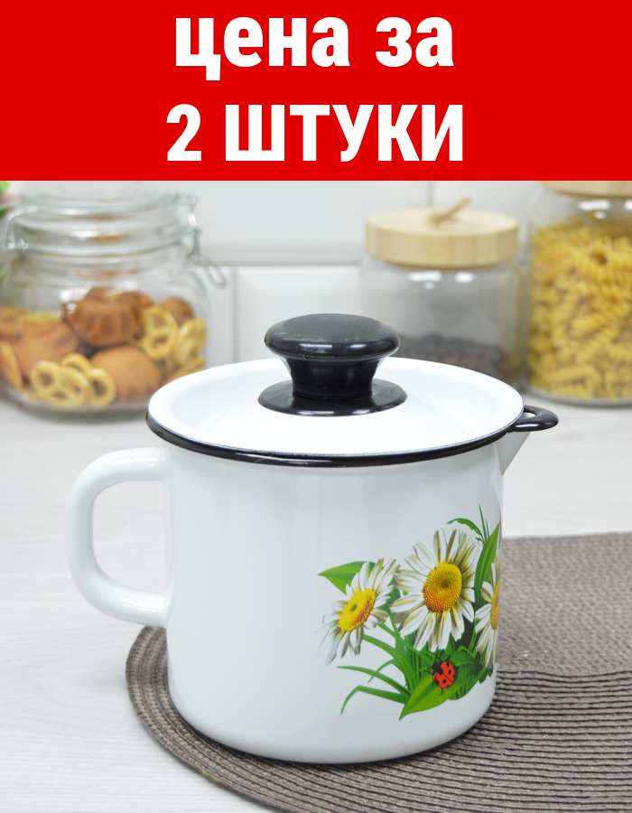 Комплект 2 шт, Кружка 1л с носиком, с крышкой, с рисунком