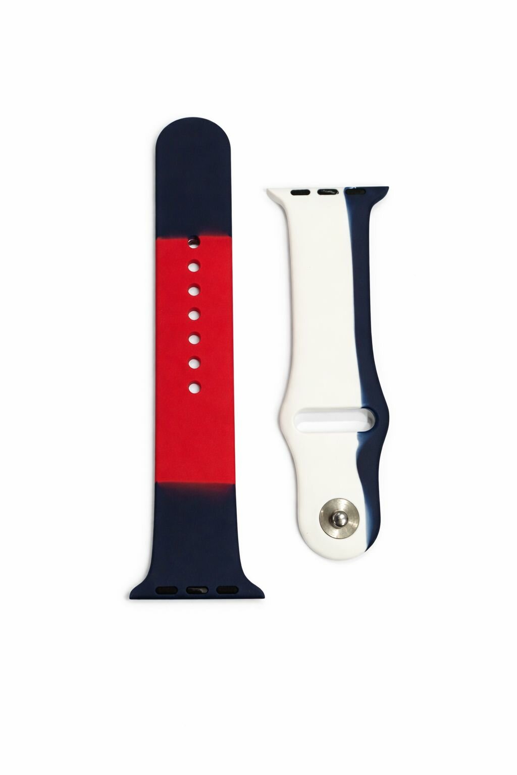 Ремешок для Apple Watch 38/40/41/42 mm размер S/M, силиконовый трёхцветный, цвет Синий Белый Красный , браслет на смарт-часы Эпл Вотч для iWatch Series 11 10 9 8 7 6 5 4 3 2 1 SE 3 SE 2 SE совместимый