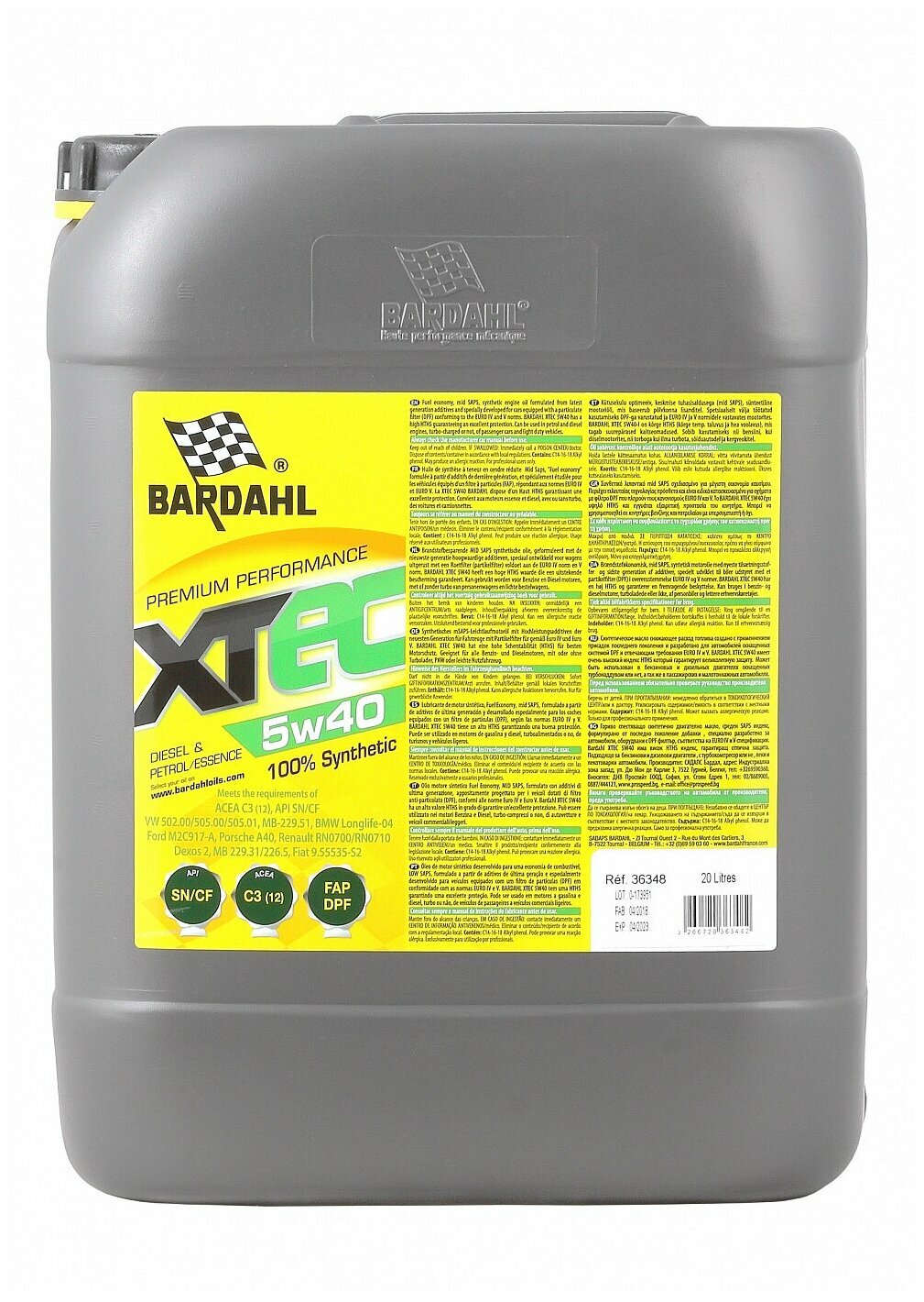 Масло моторное Bardahl XTEC 5W-40 C3 синтетическое 4 л 36342